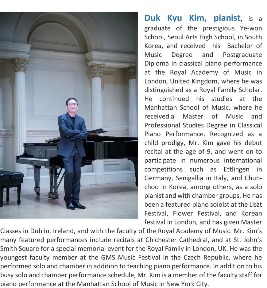 Duk Kyu Kim_bio - Performing Arts at Fawn Lake